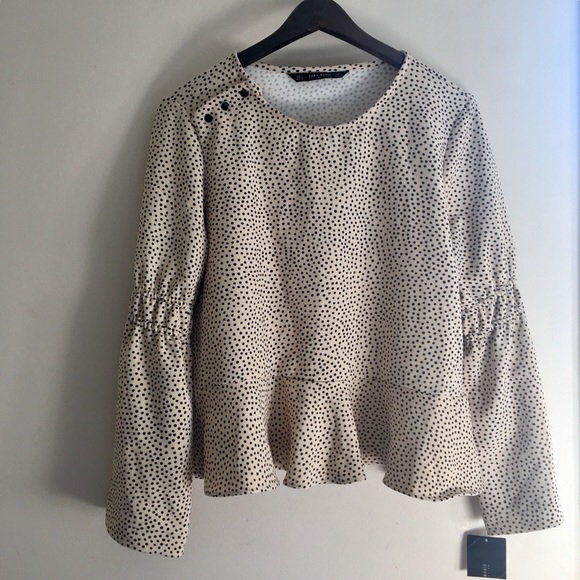 Zara | Tops | Zara Dotted Bell Sleeve Peplum Top | Poshmark